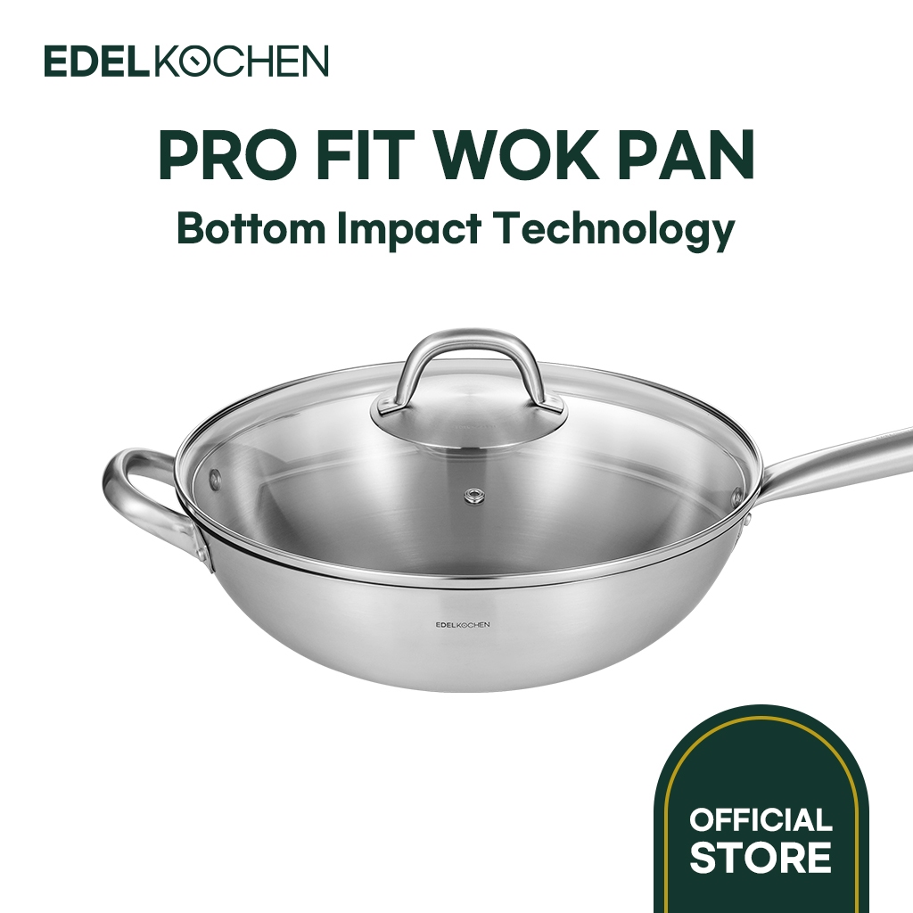 Edelkochen Pro.Fit 18/10 Stainless Steel Family Wok 30cm + Glass Lid | Shopee Singapore