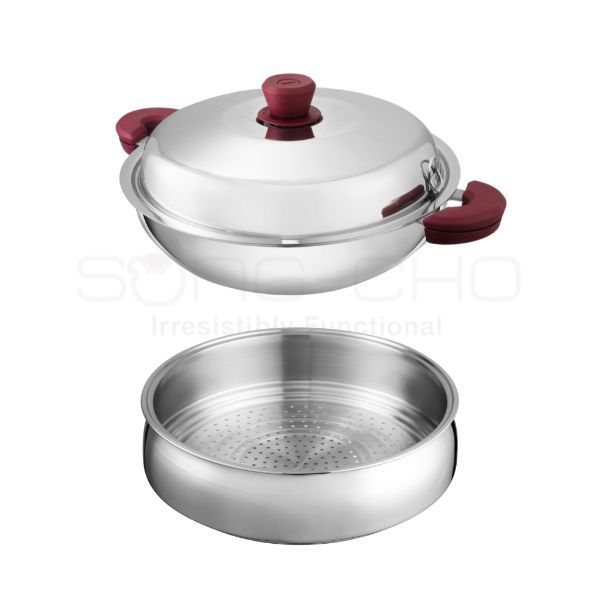 Song Cho 32cm Optimal Wok, Multiply Stainless Steel (SCWK232) + Steamer ...