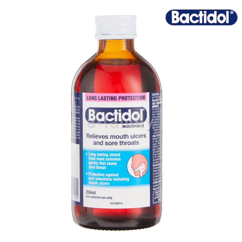 Bactidol Mouthwash Relieves Mouth Ulcers & Sore Throats, 250ml | Shopee ...