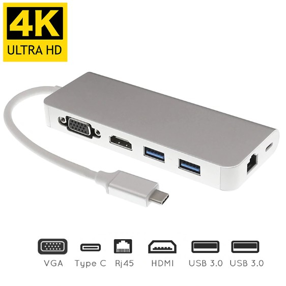 USB C 3.1 Docking Station 6 in 1 HDMI 4K USB 3.0 Type C Power VGA LAN ...