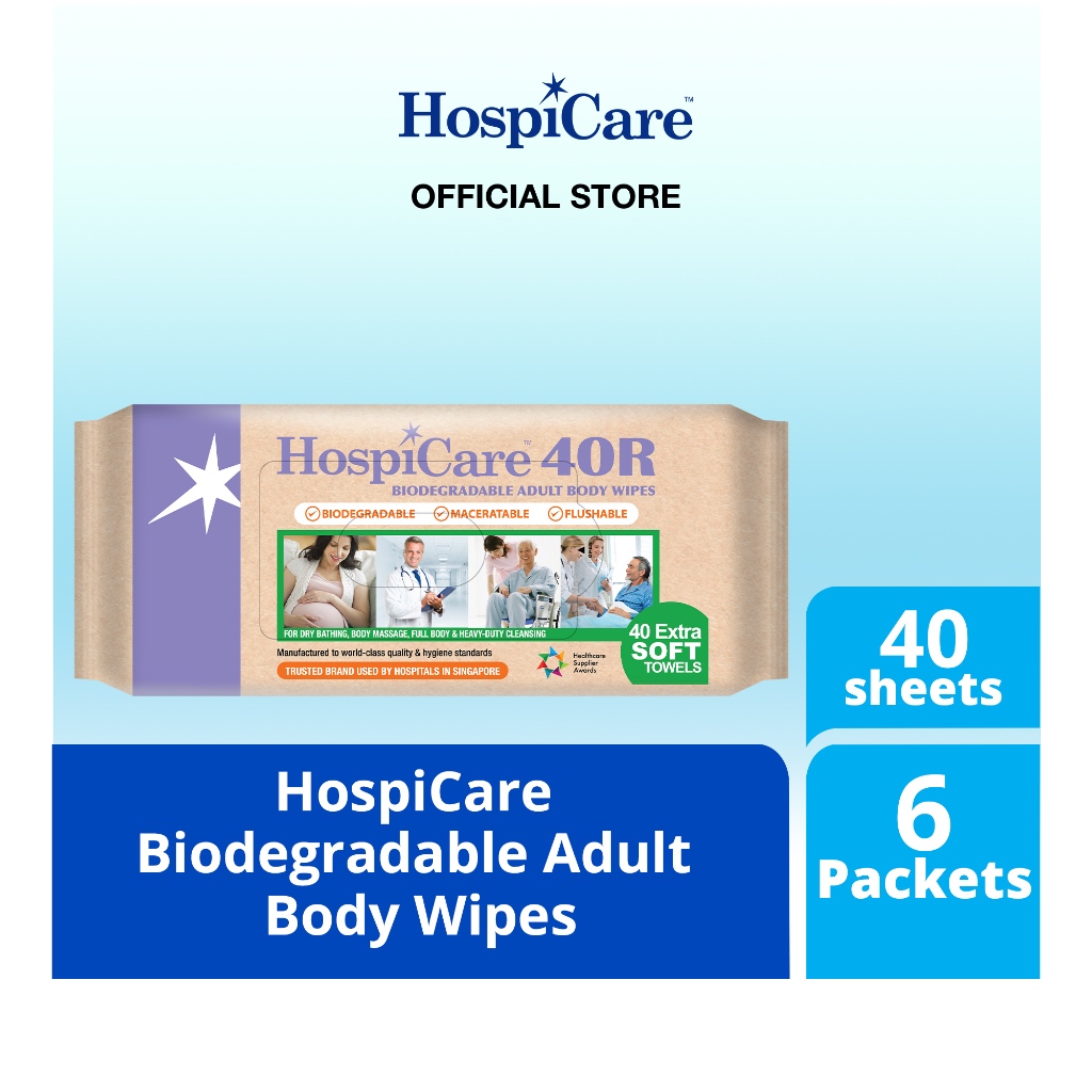 HospiCare 40R Biodegradable Adult Body Wipes (6packets or carton deal ...