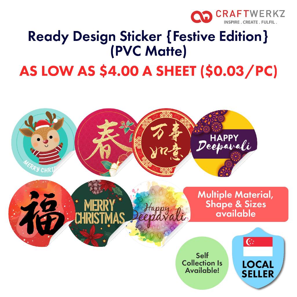 {Festive Edition} PVC Matte Stickers Waterproof & Tear Resistant (SG ...