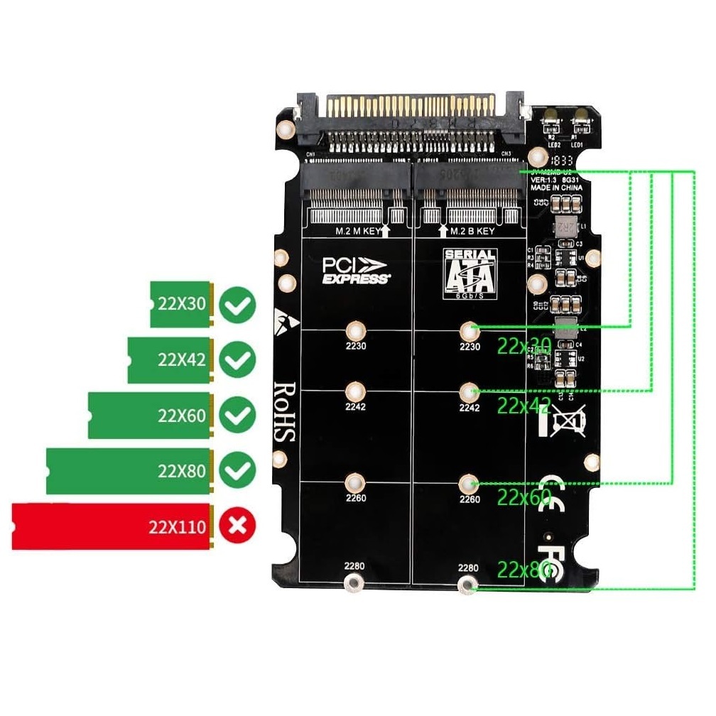NGFF M.2 SSD M Key to U.2 Adapter 2 in 1 M2 NVMe SATA-Bus to PCI-e ...