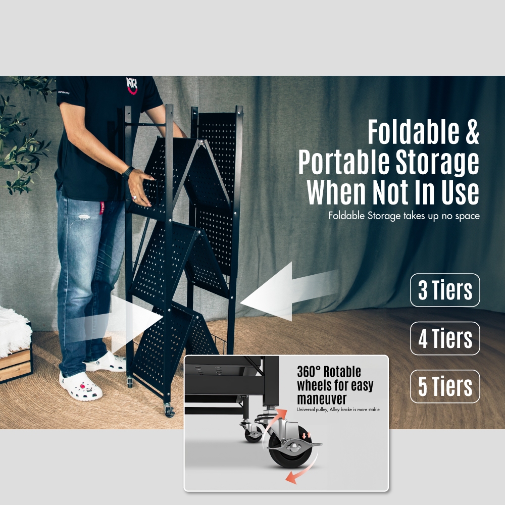 [HOUZE] 3|4|5 Tier Foldable Crossline Storage Shelf (L: 72cm W:34cm ...