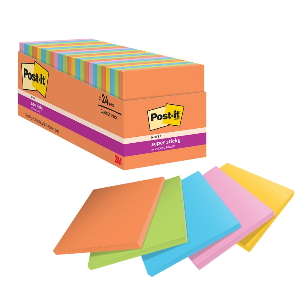 [Cabinet Pack] Post-it® Super Sticky Notes (3x3") 654-24SSAU-CP Rio De ...