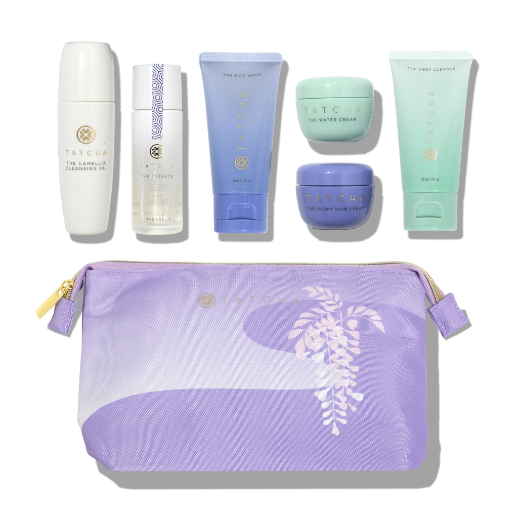 Tatcha Mini Favourites Set Cleanser Rice Wash Essence Dewy Water Cream ...