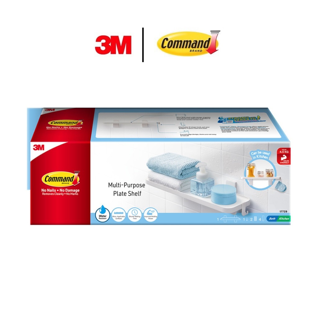 3M Command Bathroom Primer Plate Shelf ,17729 (Up to 4.5kg) 1/Pack ...