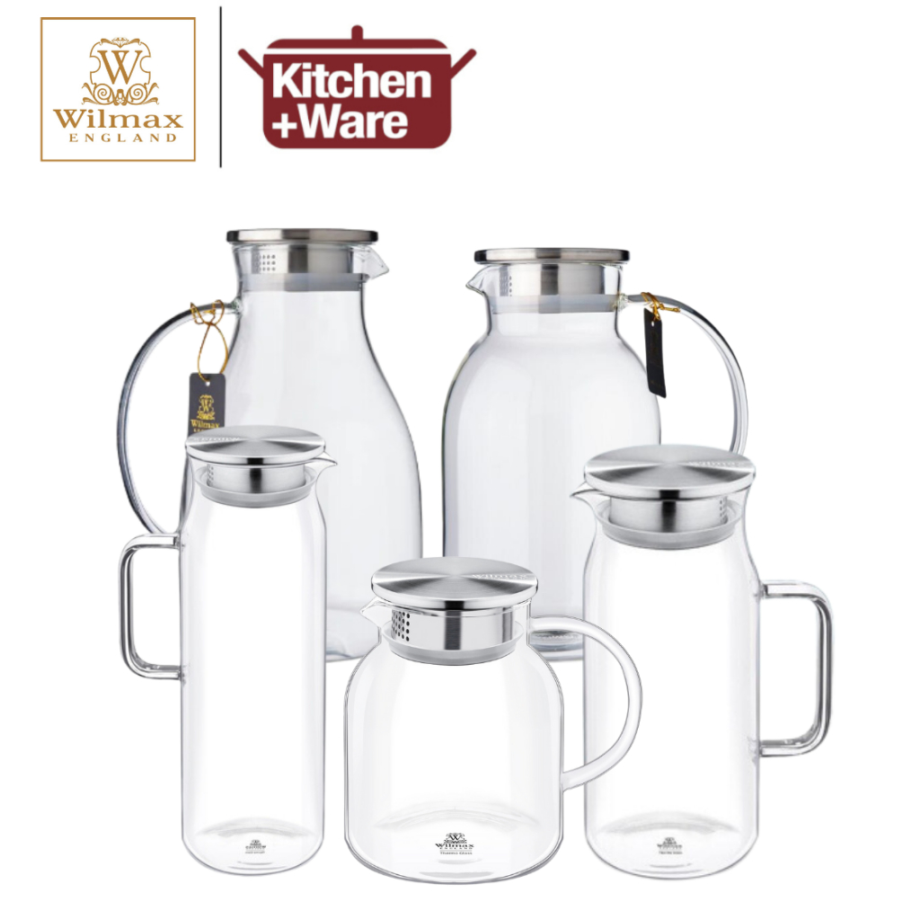WIlmax Thermo Glass Jug with Stainless Steel Lid [1000ml/1500ml/2100ml/2500ml] / For Hot and ...
