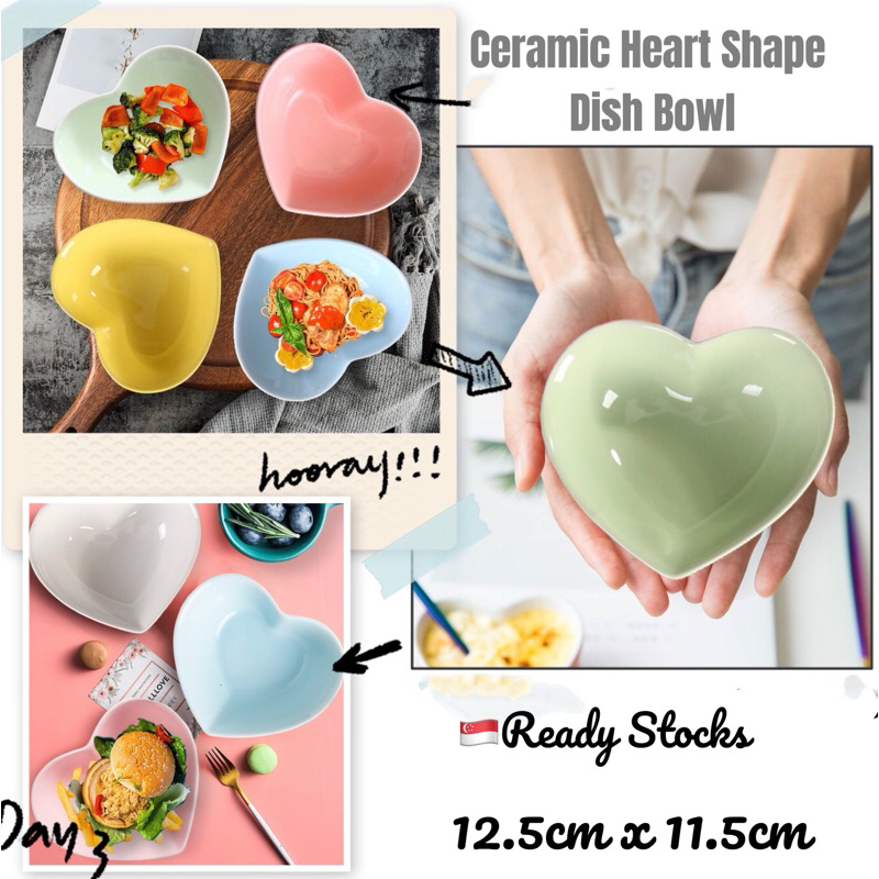 [SG Ready Stocks] Ceramic Heart Shape Dish Bowl Dessert Love Microwave ...