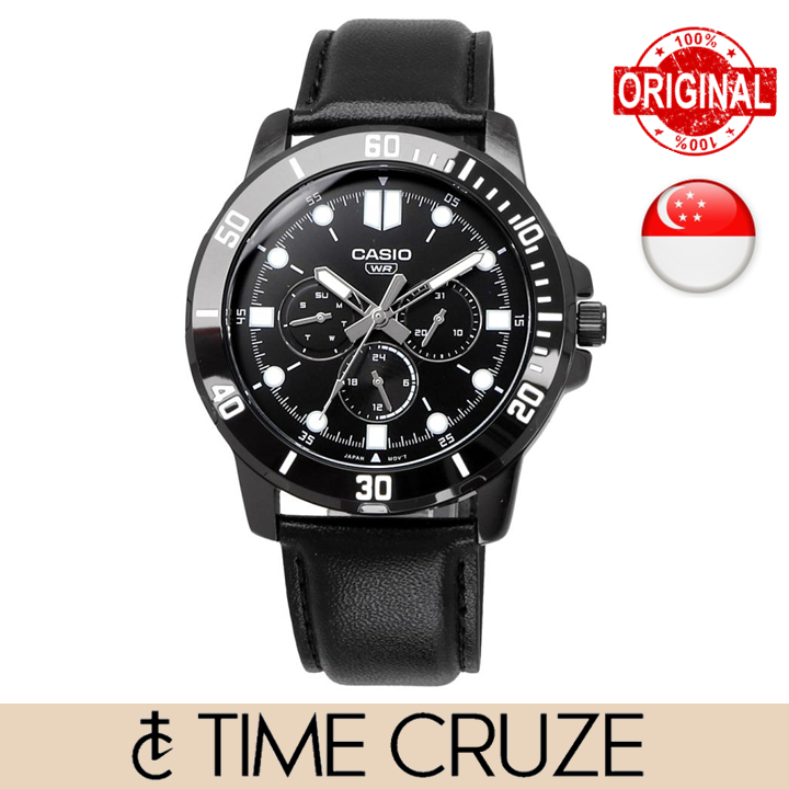 [Time Cruze] Casio MTP-VD300 Chronograph Analog Quartz Leather Black Dial Men Watch MTP-VD300BL ...