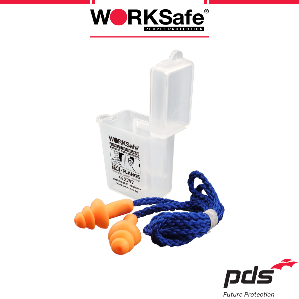 WORKSafe Safety Tri-Flange Earplugs, Anti Noise Earplug Corded in Box ...