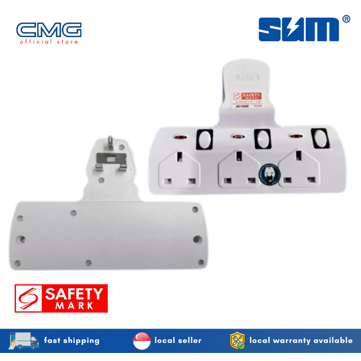 SUM 3 Way T-Adaptor Socket Plug Extension with Neon & Switch TS333N 13A ...