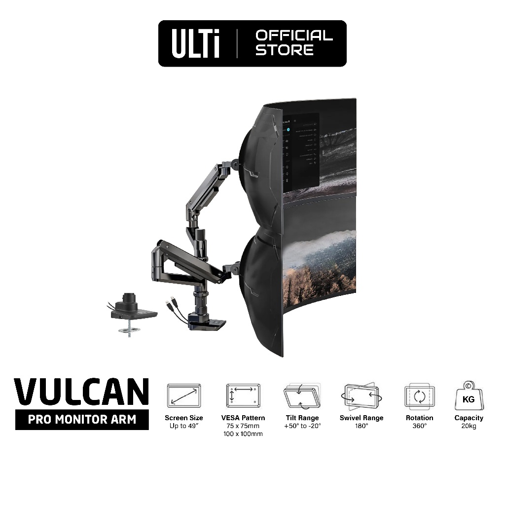 ULTi Vulcan Pro Vertical Stacking, Heavy Duty Dual Monitor Arm for 2 ...