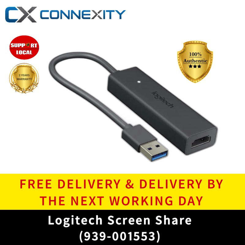Logitech Screen Share 939-001553 Video Conference Room HDMI Adapter Share Screen Video ...