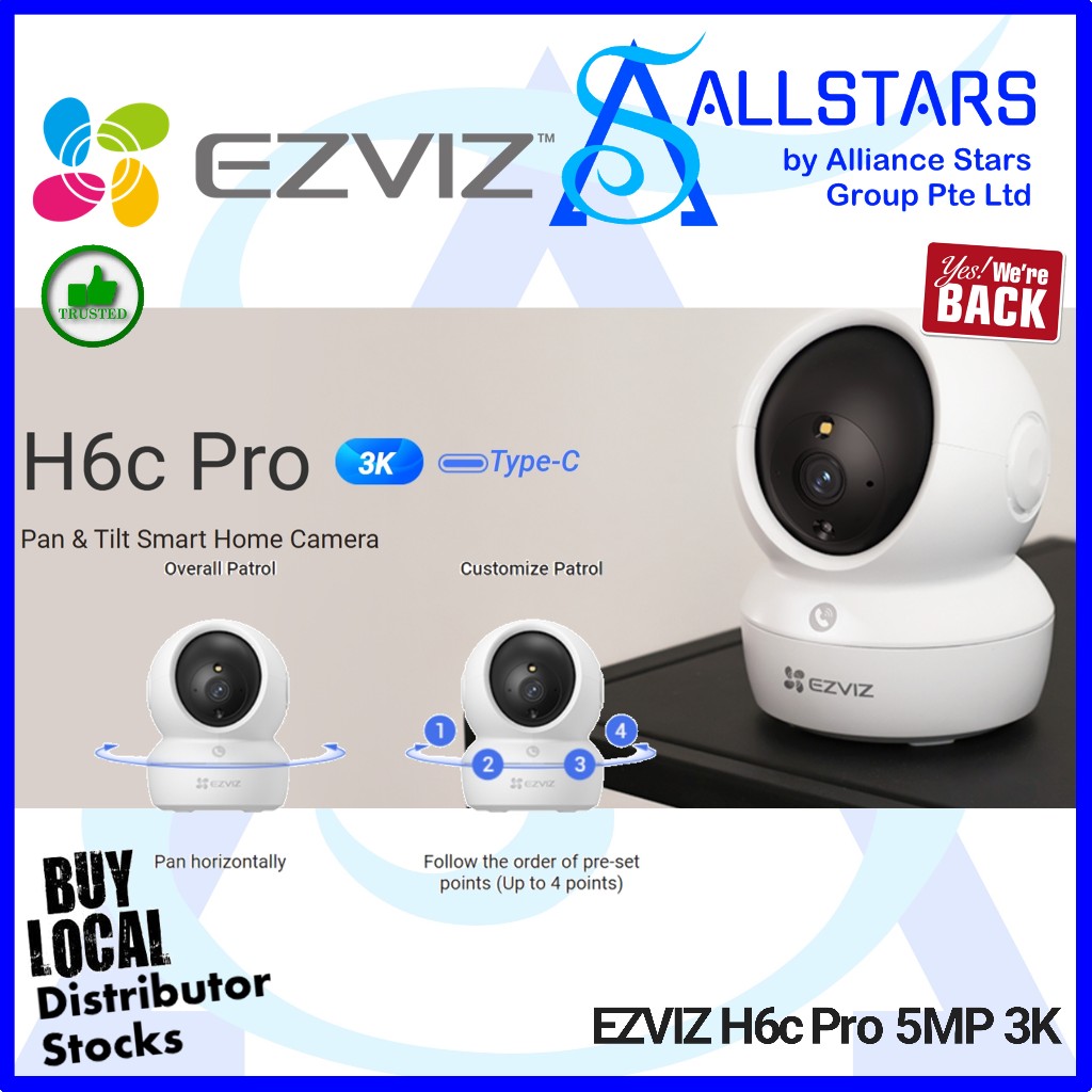 EZVIZ H6c Pro 5MP 3K Pan & Tilt Smart Home Camera IPCAM / Pan & Tilt / 2K (Warranty 1year with ...
