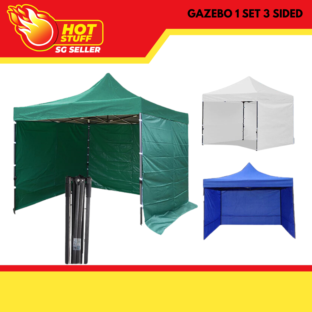 [SG SELLER] GAZEBO 1 SET 3-SIDED VOZUKO WITH TOP COVER CANVAS AND BLACK ...