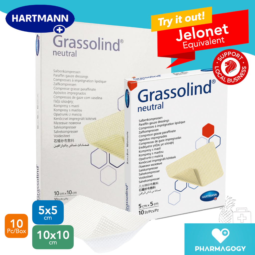 Hartmann Grassolind Gauze Dressing Sterile 5 x 5cm or 10 x 10cm – 10’s/box Jelonet Equivalent ...