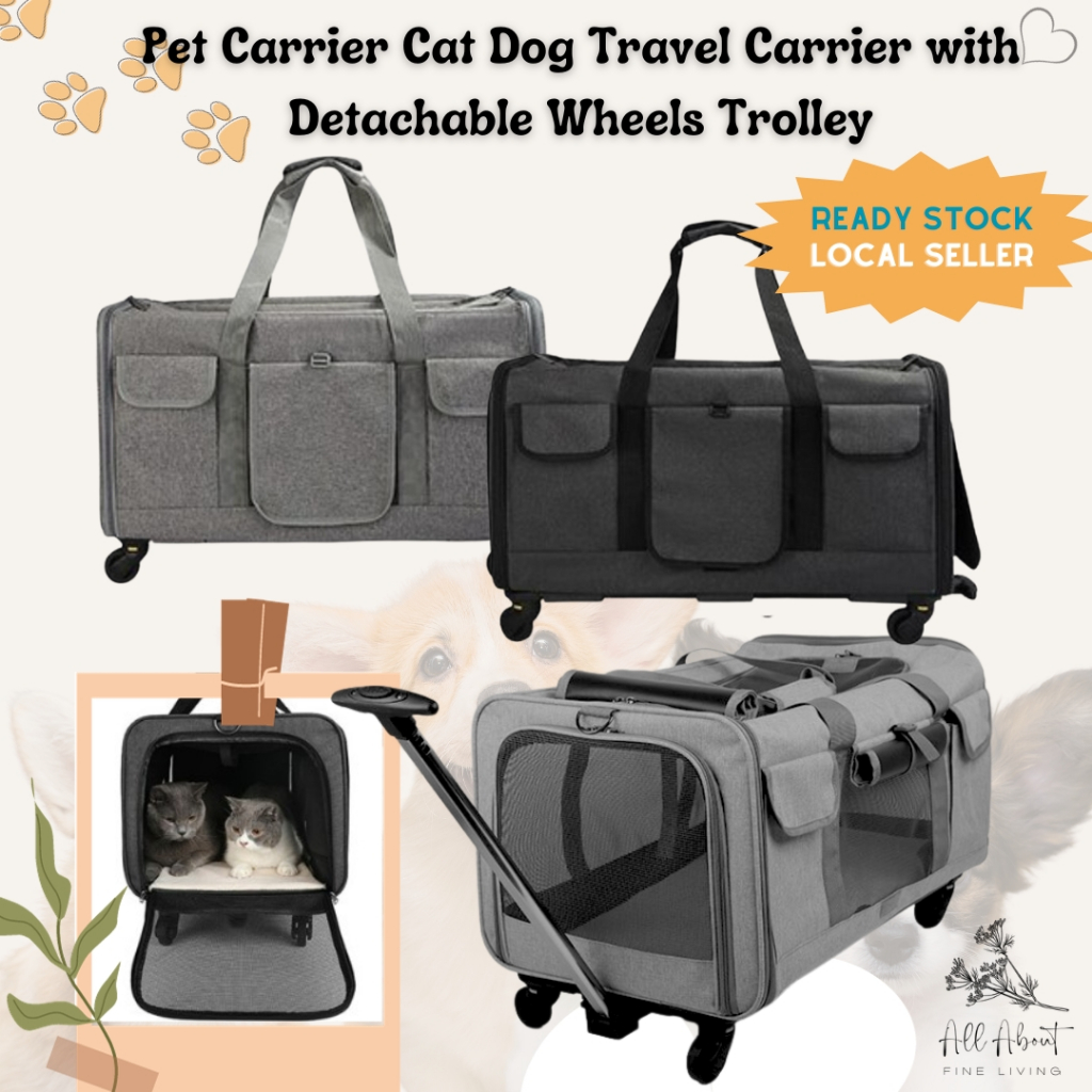 [SG SELLER]Pet Carrier Cat Dog Travel Carrier with Detachable Wheels ...