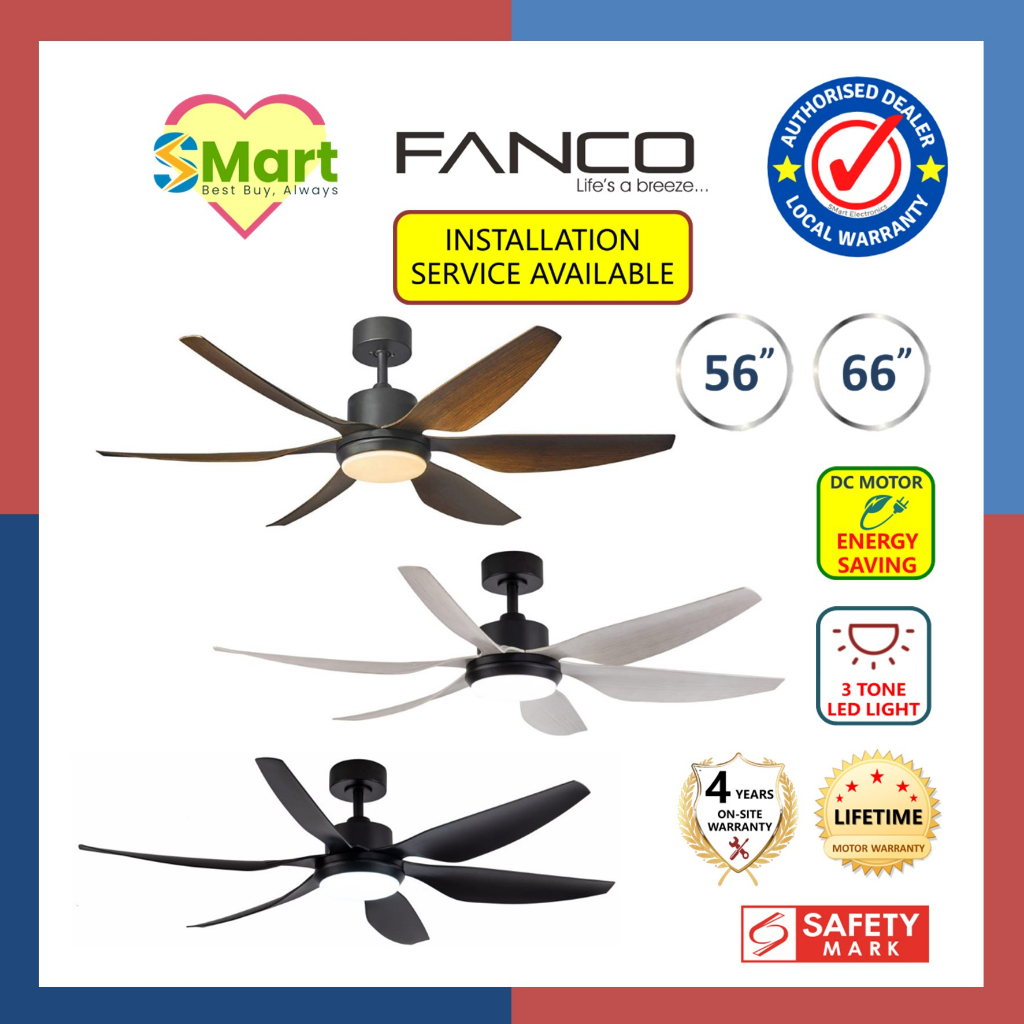 Fanco Heli 6 Blades DC Motor Ceiling Fan with 3 Tone LED Light & Remote ...