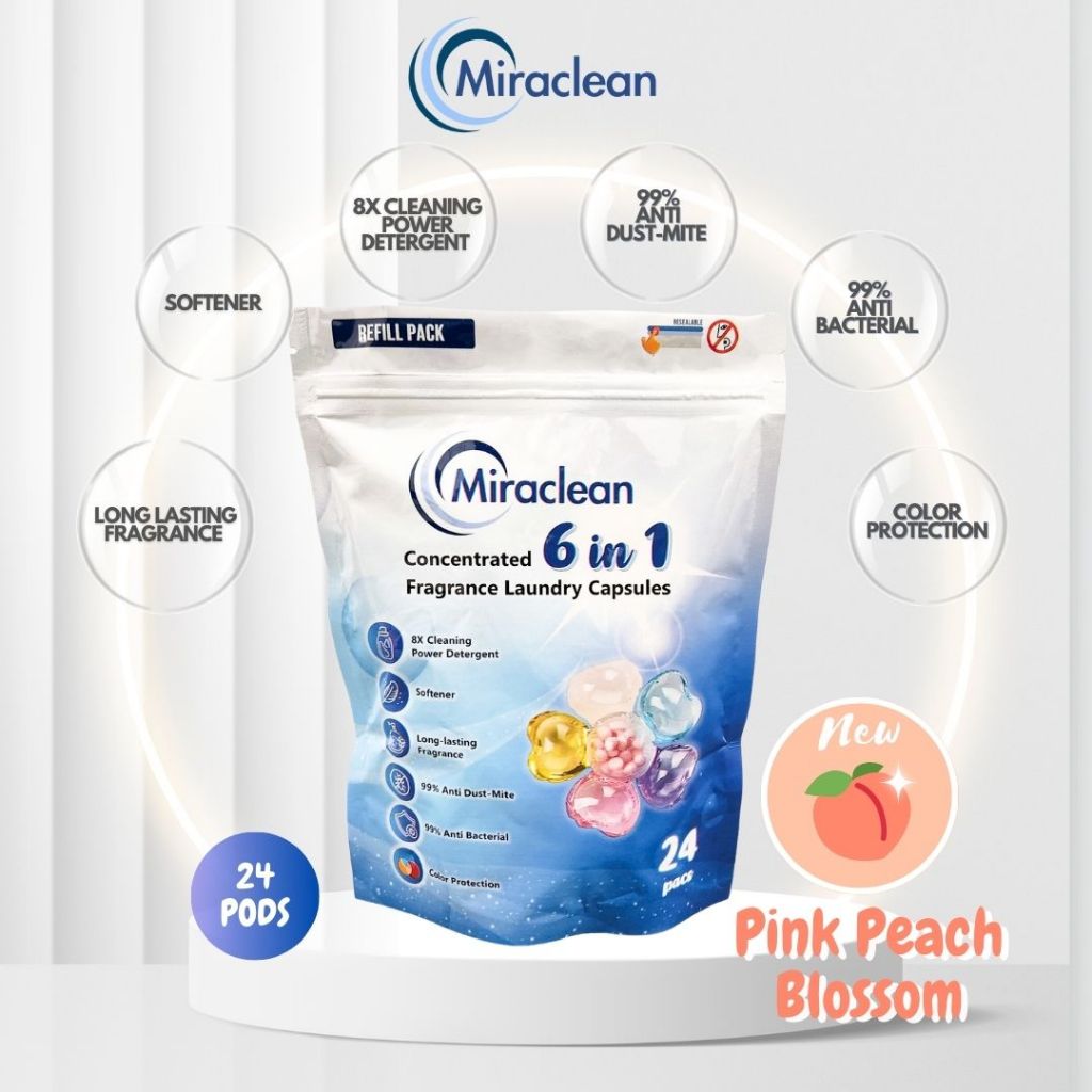 Miraclean 6 in 1 Laundry Capsules Pink Daisy Scent Refill Pack - 24pods ...