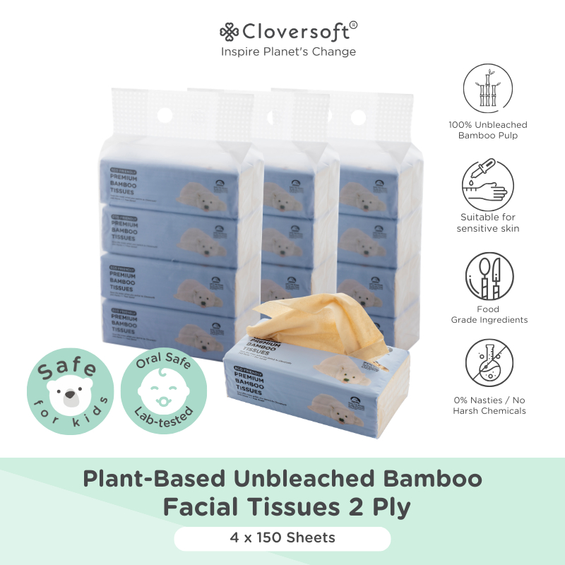 [Bundle of 3] Cloversoft Plant-Based Unbleached Bamboo Facial Tissues 2 ...