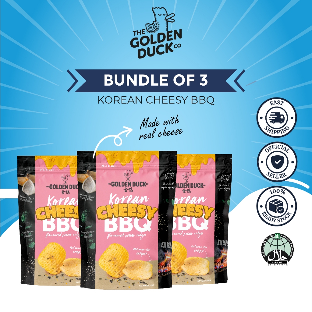 [Bundle of 3] The Golden Duck Korean Cheesy BBQ Potato Ridges Snacks ...