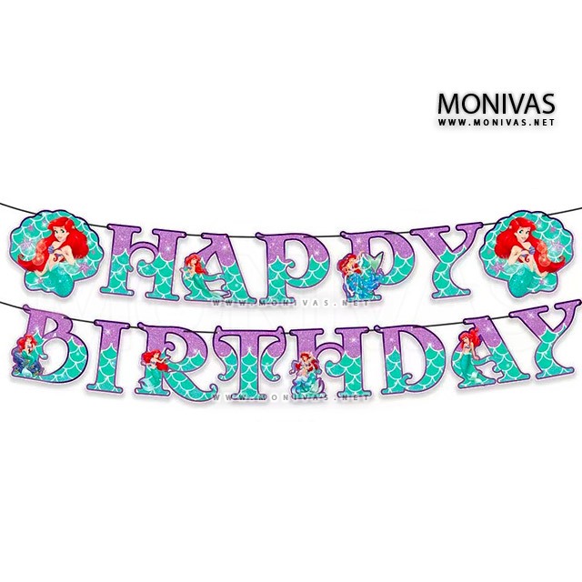 Little Mermaid Party Garland Disney Princess Ariel Happy Birthday ...
