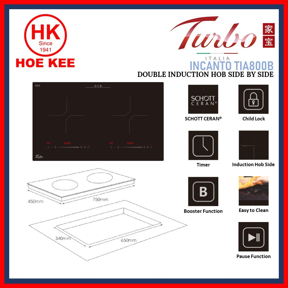 Turbo Incanto TIA800B Double induction hob side by side | Shopee Singapore
