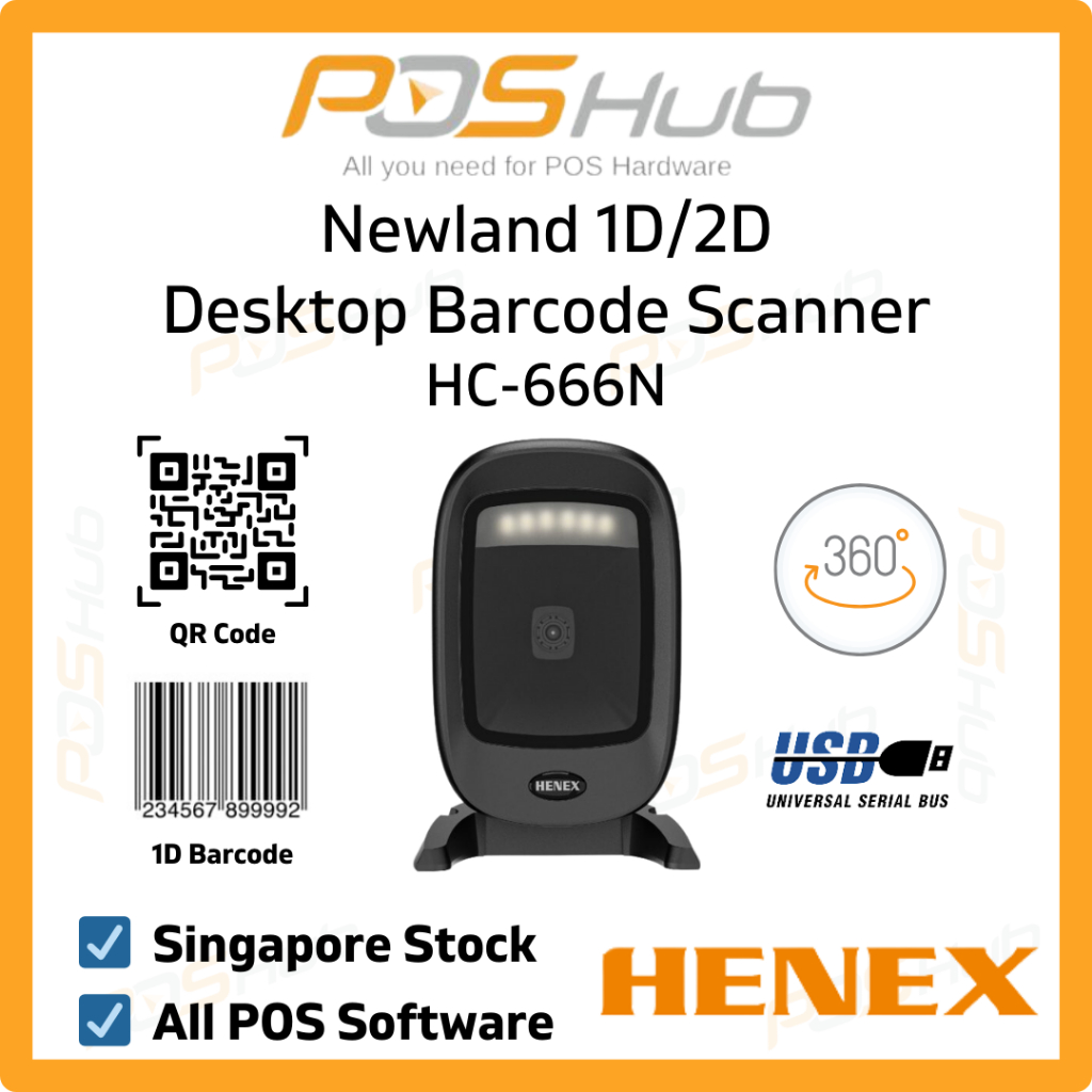 Henex HC666 USB 1D/2D Desktop Barcode Scanner Ewallet Scanner QR ...