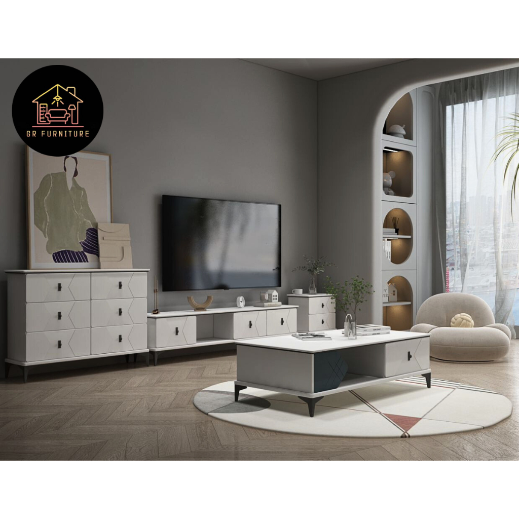 GR Furniture Sintered Stone Living Room Paris Series Set Coffee Chest ...