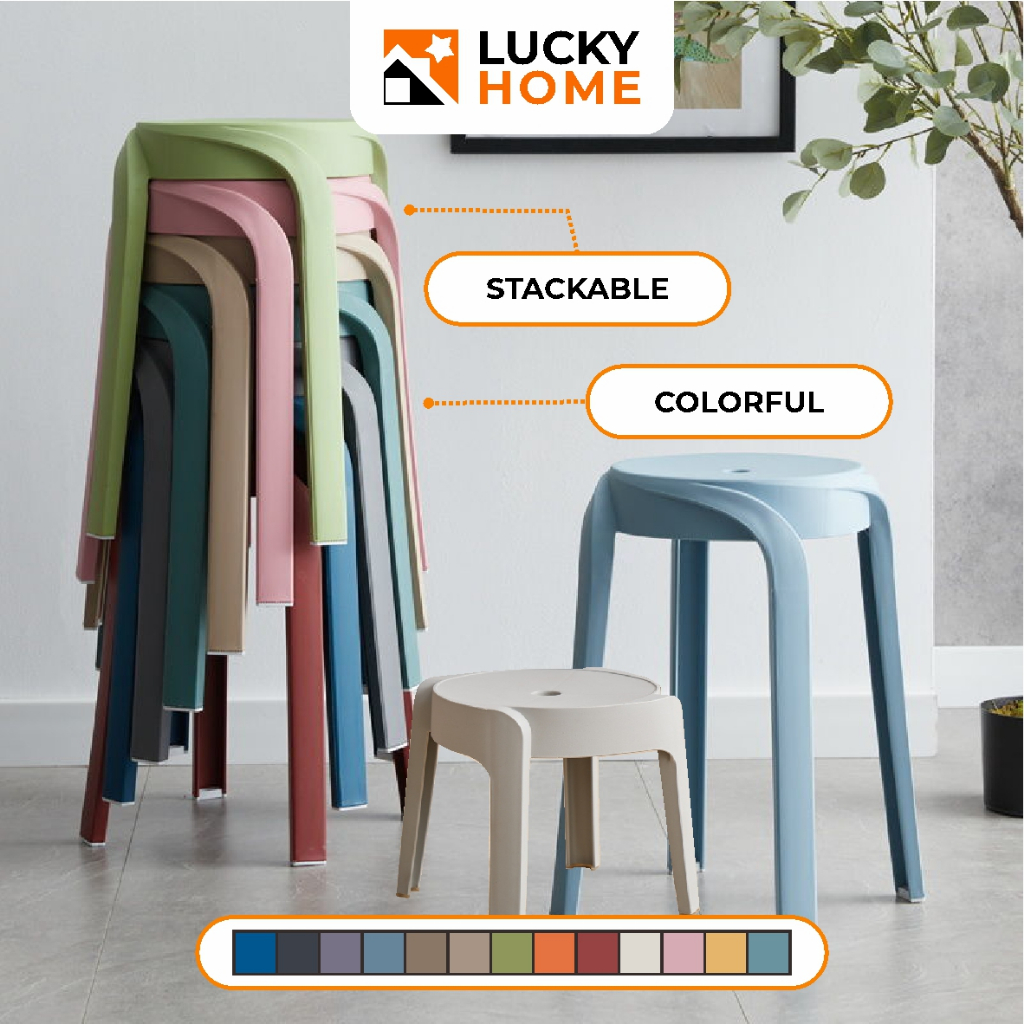 🇸🇬Lucky Home🔥Plastic Stool Chair/Stackable/Round Stool/High Stool ...