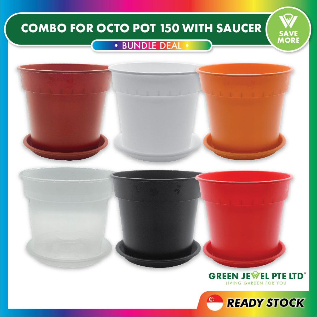 (Pot+Saucer) OCTO Plastic Plant Pot sets Ø15cm for Indoor, Outdoor ...