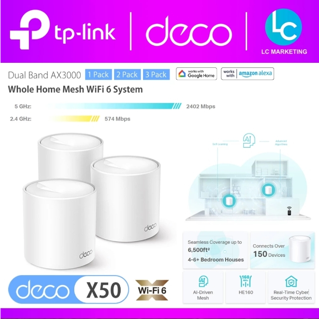 TP-Link Deco X50 (1/2/3 Pack) AX3000 Whole Home AI-Driven Mesh Wi-Fi ...
