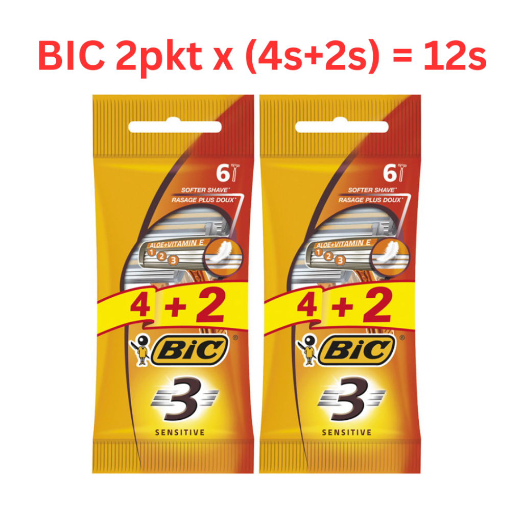 Bic 3 Sensitive Disposable Shaver 2pkt x (4's+2's) | Shopee Singapore