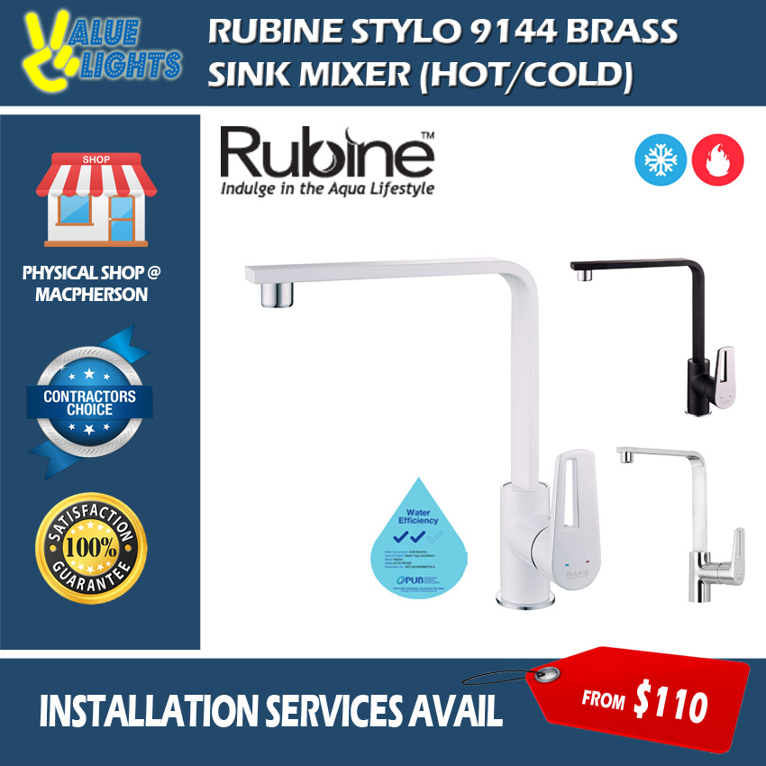 Rubine STYLO 9144 Sink Mixer Hot & Cold Water Kitchen Tap White Matt ...