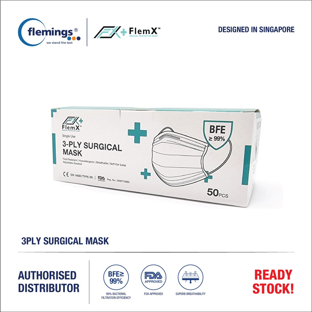 3Ply Surgical Mask | BFE 99.9% | FlemX Disposable Medical Grade | CE EN ...
