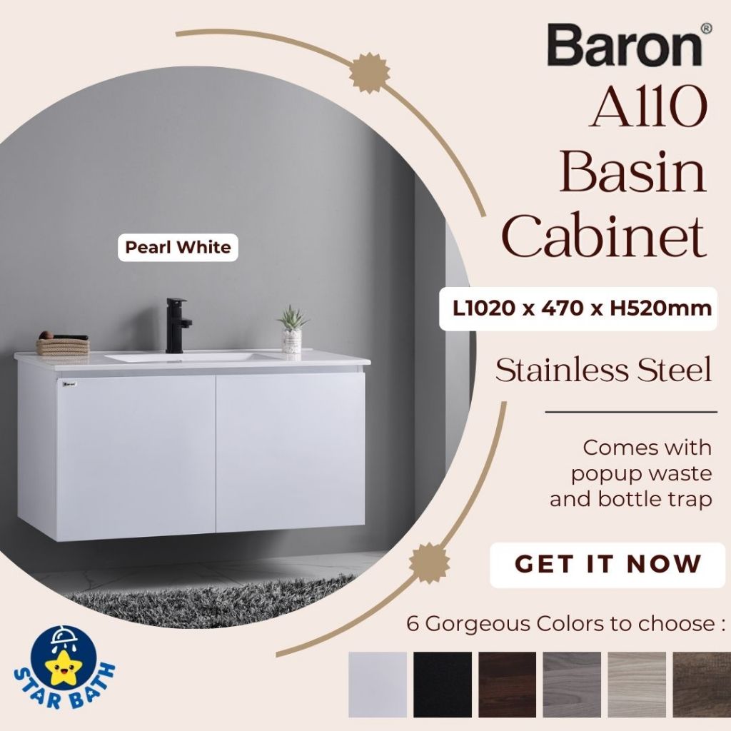 With Pozzi Chrome Cold Tap V321+ Baron A110 Basin Cabinet with insert ...