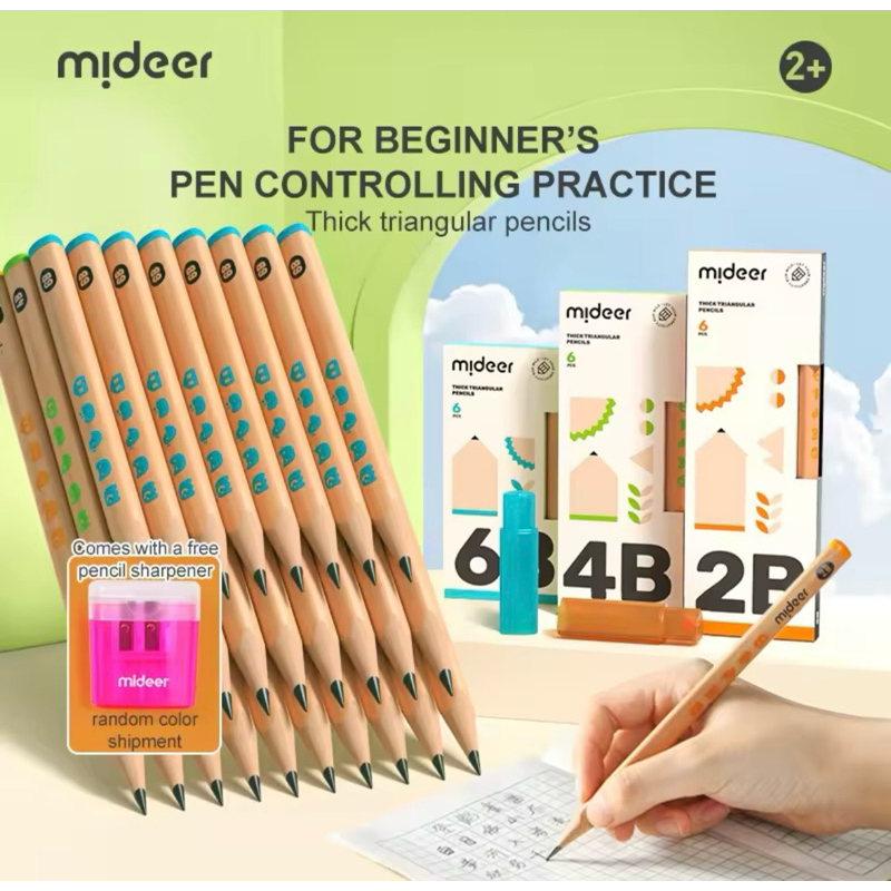 Mideer Wooden Thick Triangular Kids Pencil (with a sharpener) for ...