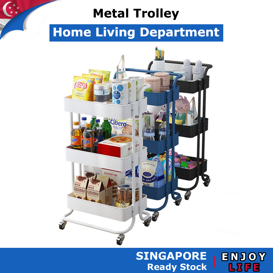 [SG] 3 Tiers Trolley Storage Rack / Office Shelves Home Kitchen Trolley ...