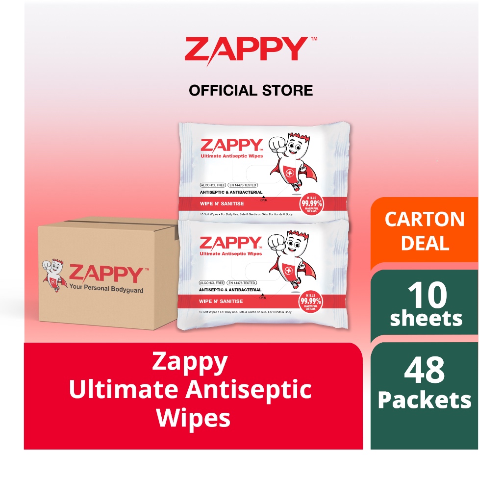 Zappy Ultimate Antiseptic Wet Wipes 10R (12 or 48 Packets) | Shopee ...