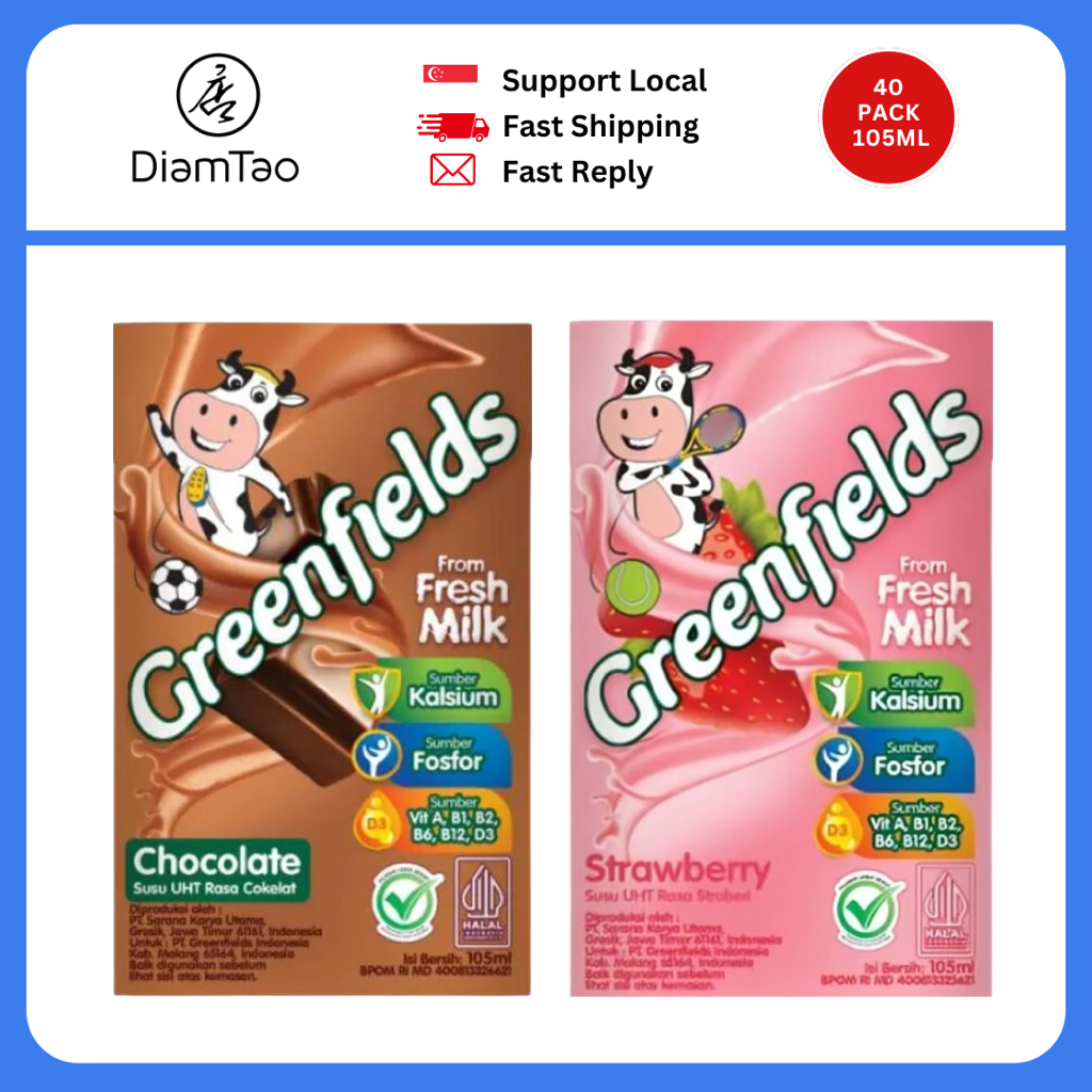 Greenfields Chocolate and Strawberry UHT Milk, Mini Size 105ml x 40 ...