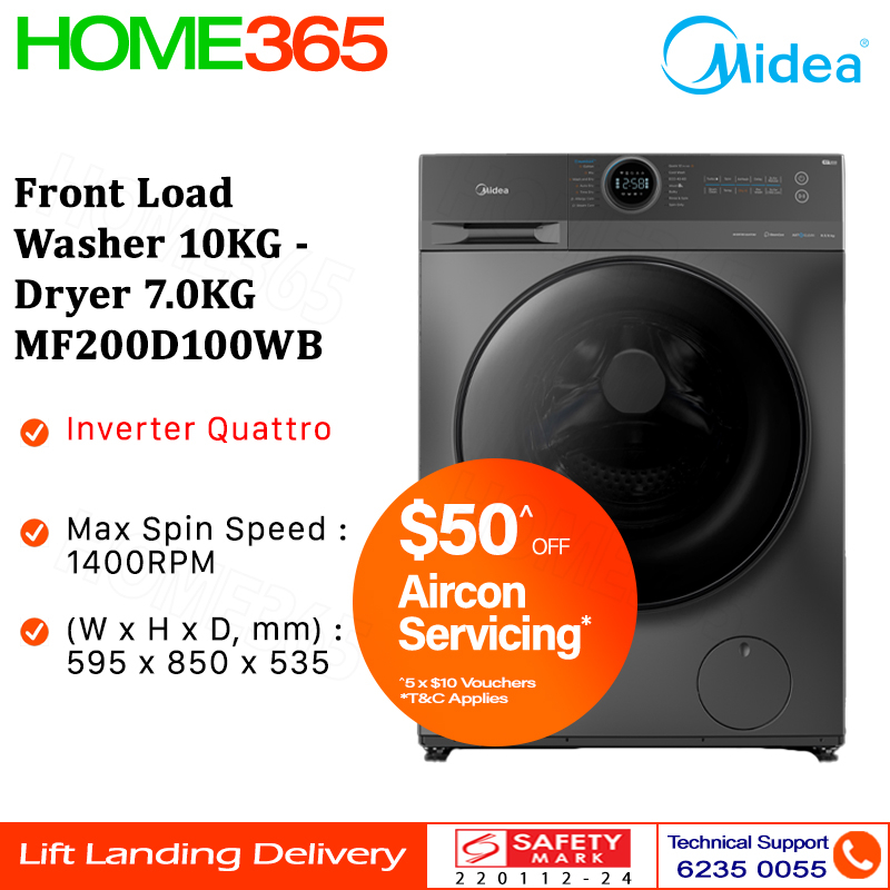 Midea Front Load Washer 10KG - Dryer 7.0KG MF200D100WB | Shopee Singapore