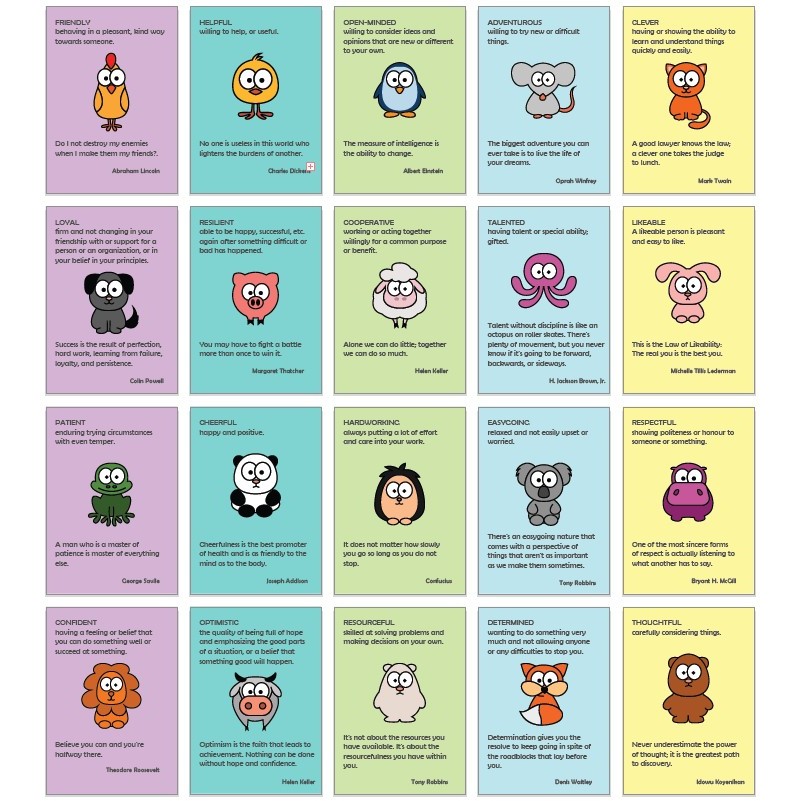 1 SET of 20 cards Cute Motivational Cards - Positive Traits / Growth ...