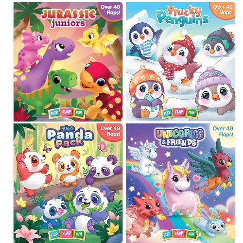 Plucky Penguins/Jurassic Juniors/Unicorns & Friends/The Panda Pack Flip Flap Fun Book (Phidal ...