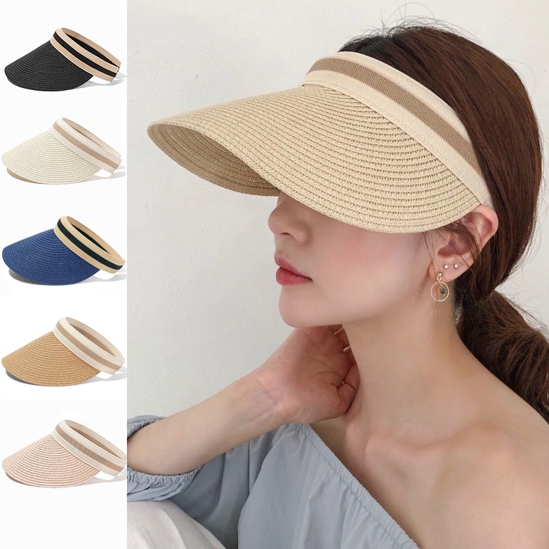 [SG SELLER] Korean Women Straw Hat Summer Hats Sun Visor Empty Top Sun ...