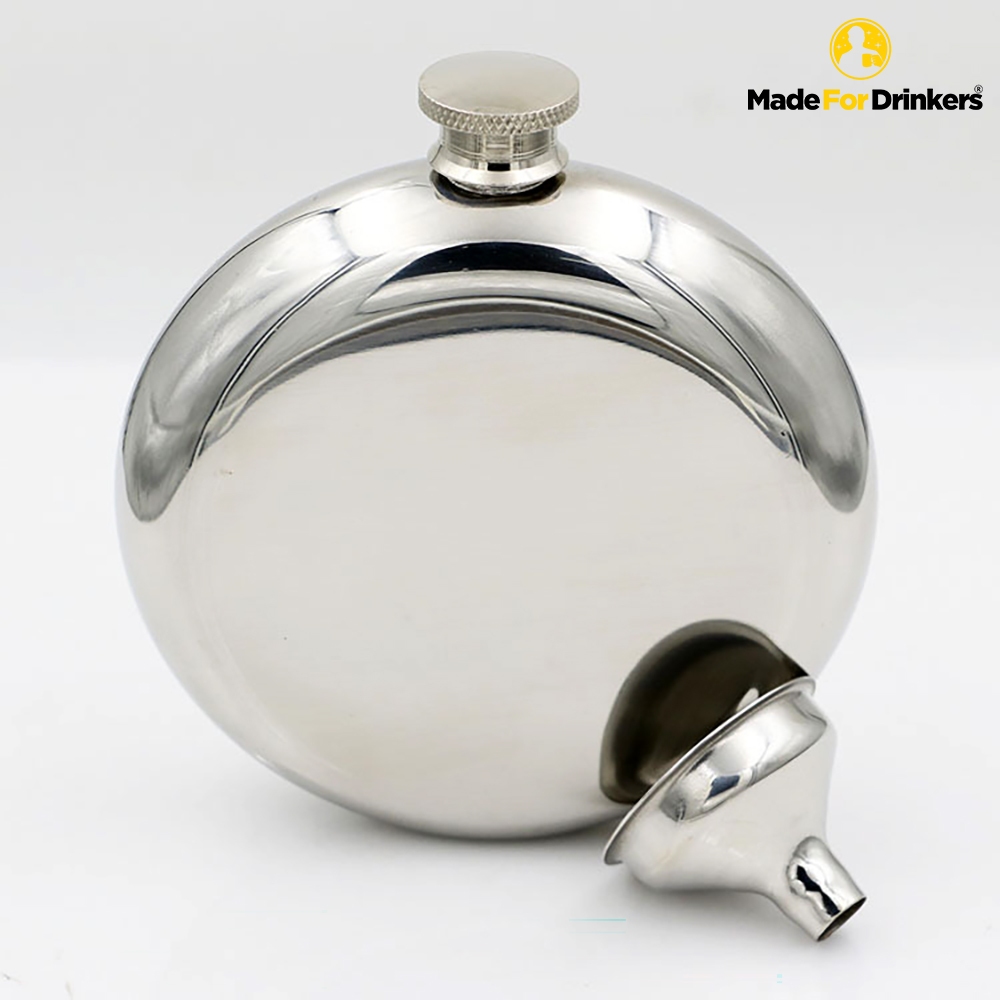 150ml Mirror Glossy Stainless Steel Round Whiskey Hip Flask - Comes in ...