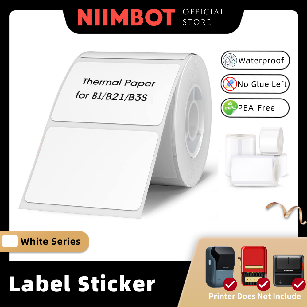 NIIMBOT B1 B21 B3S B31 White Sticker, Custom Waterproof Refill Paper Tape Roll for Label Printer ...