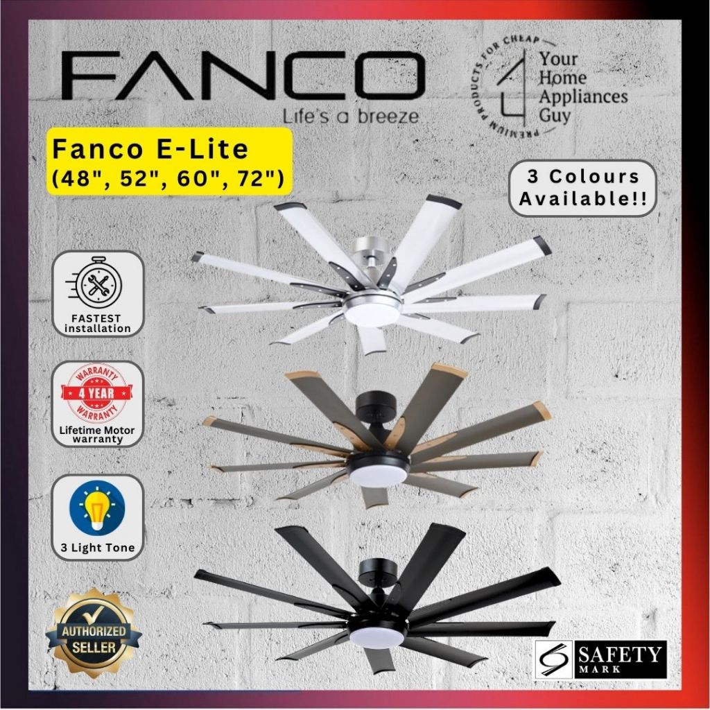 FANCO E-Lite DC Motor Ceiling Fan with 3 Tone LED Light Kit and Remote ...