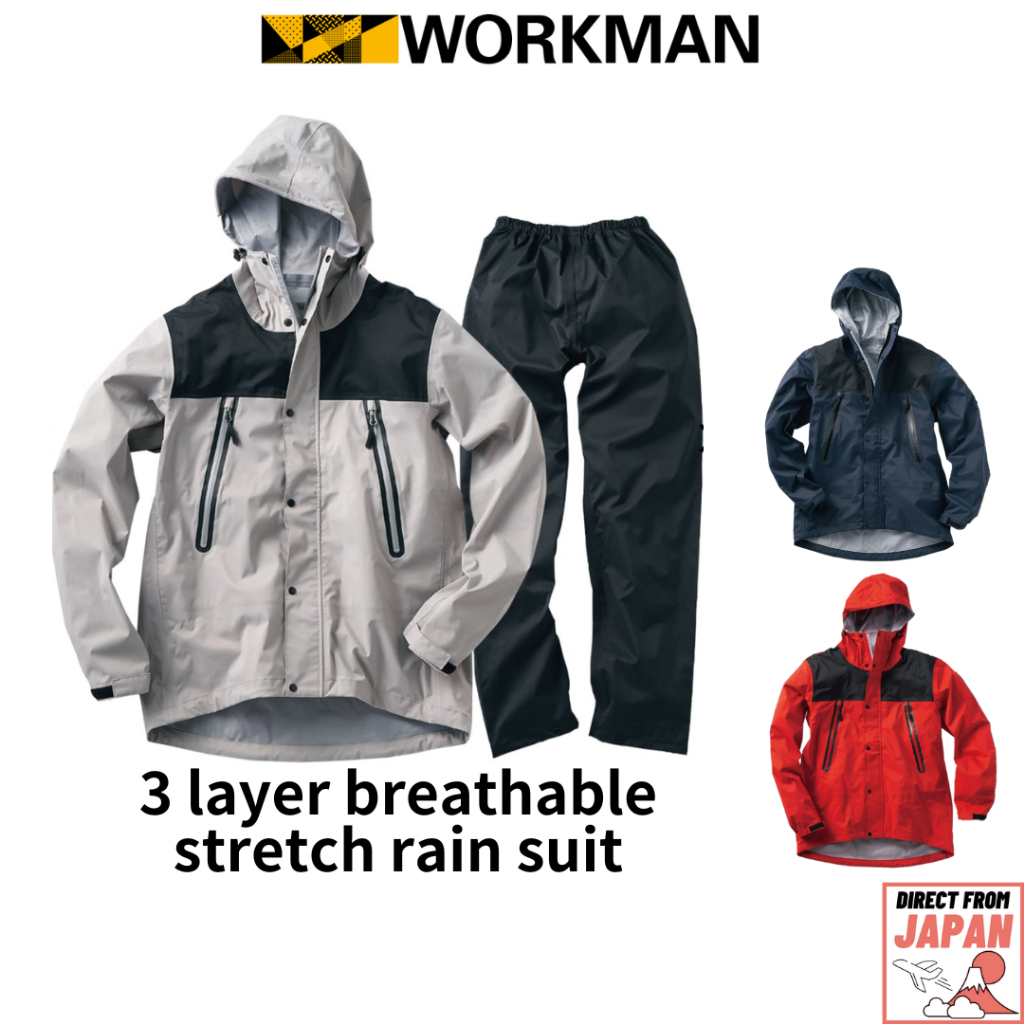 WORKMAN 3 layer breathable stretch rain suit color silver gray, red ...