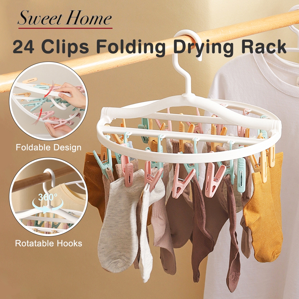 Multifunction 24 Clips Folding Drying Rack Hang Securely Socks ...